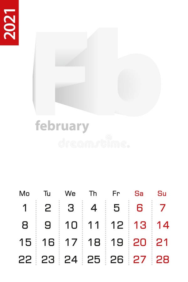 Minimalist Calendar Template for February 2021, Vector Calendar in ...