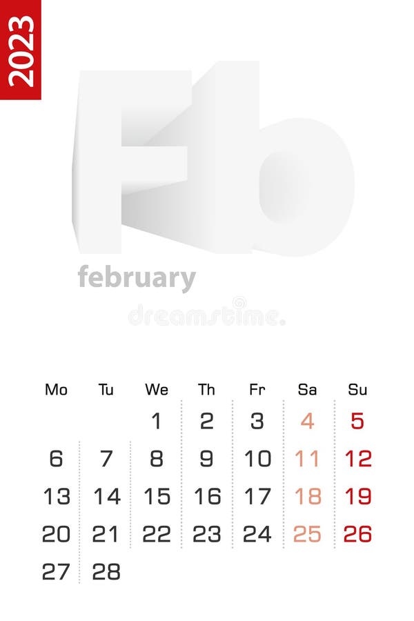 Minimalist Calendar Template for February 2023, Vector Calendar in ...
