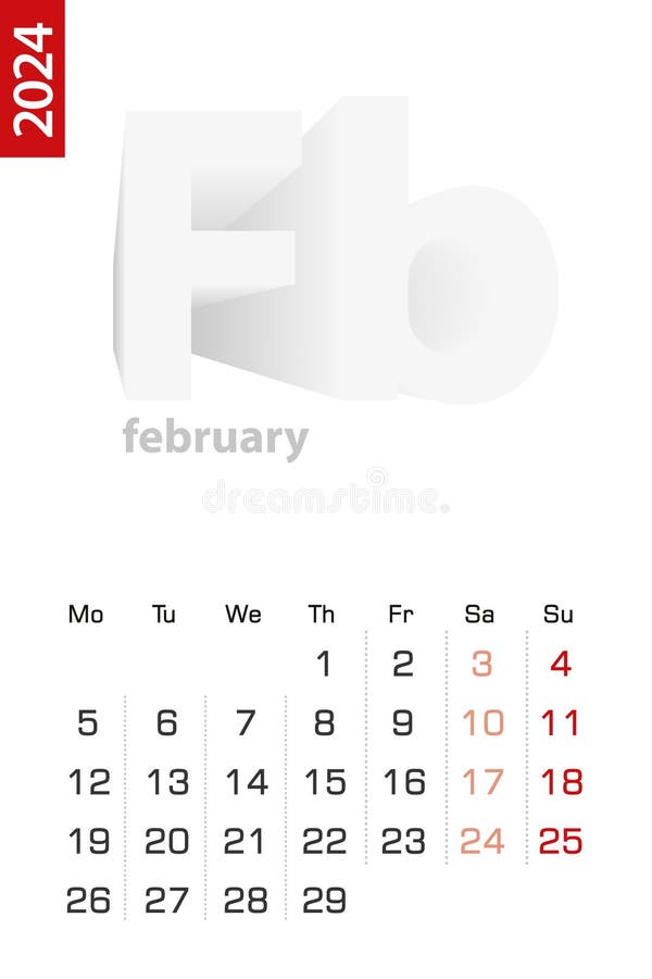 Minimalist Calendar Template for February 2024, Vector Calendar in ...