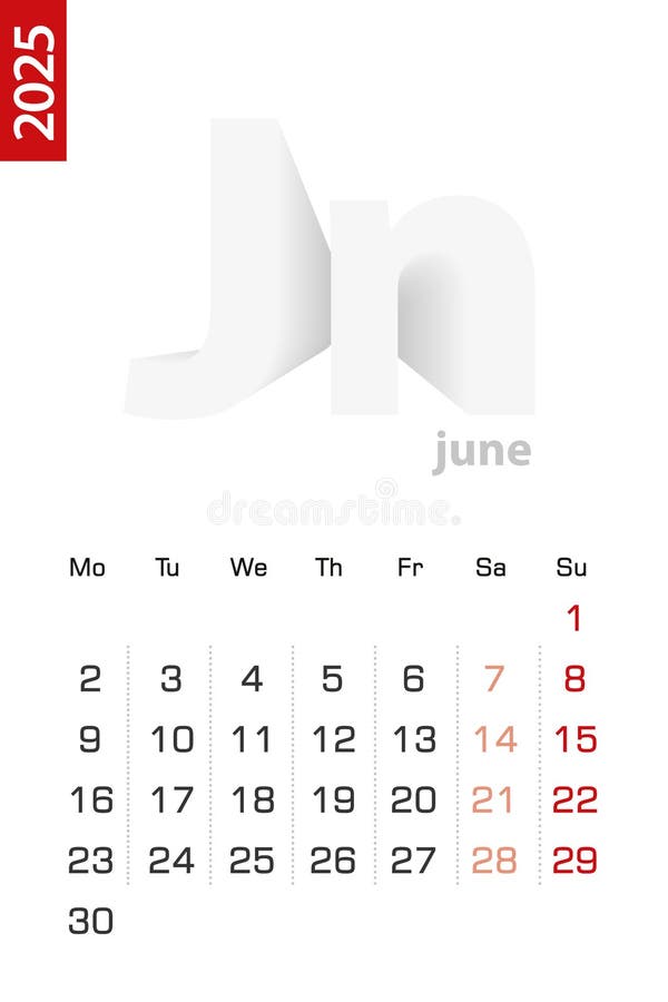 Minimalist Calendar Template for June 2025, Vector Calendar in English Stock Vector ...