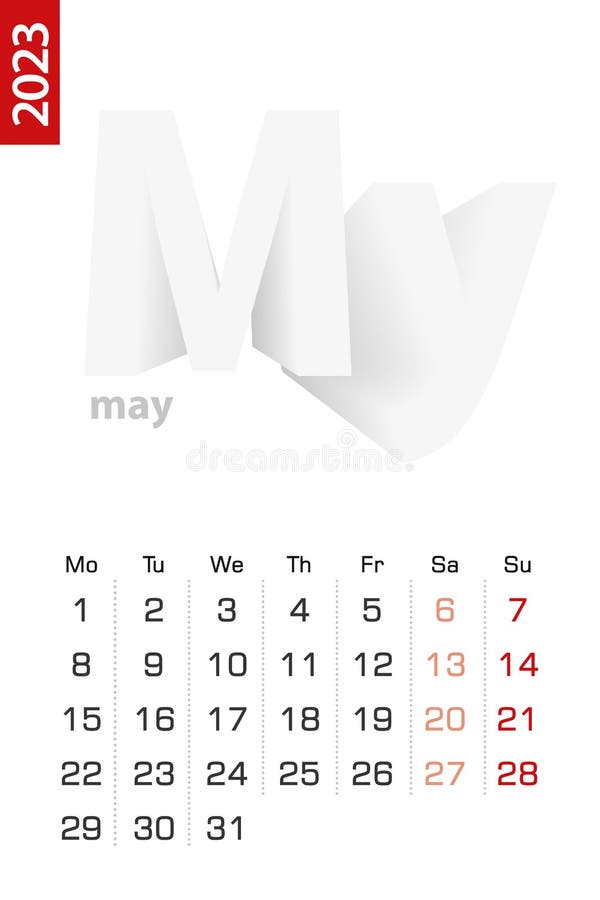 Minimalist Calendar Template for May 2023, Vector Calendar in English ...