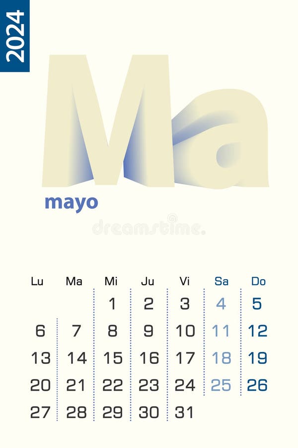 Minimalist Calendar Template for May 2024, Vector Calendar in Spanish ...