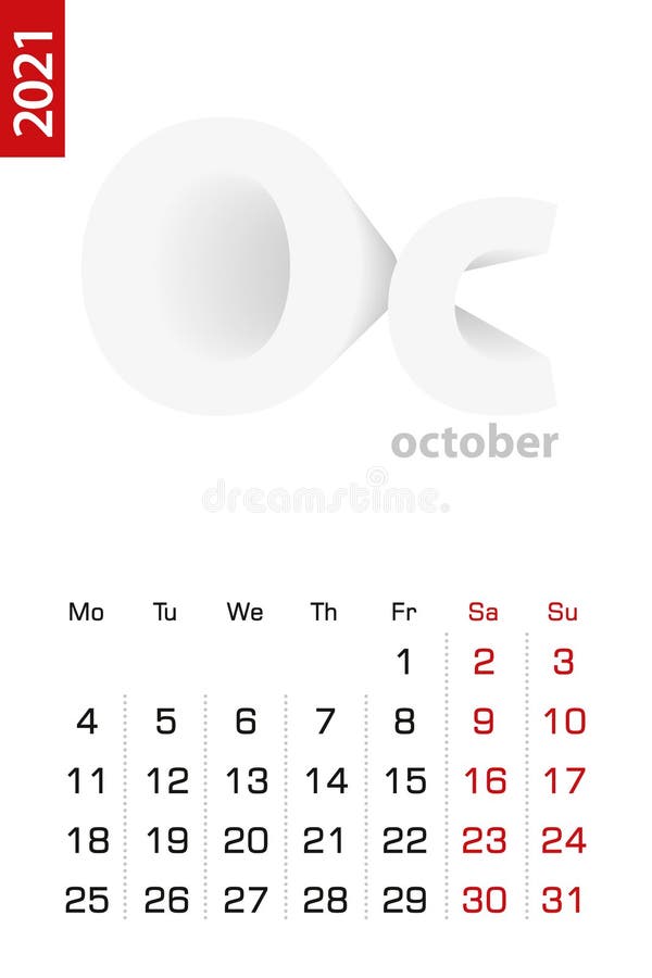 Minimalist Calendar Template for October 2021, Vector Calendar in ...