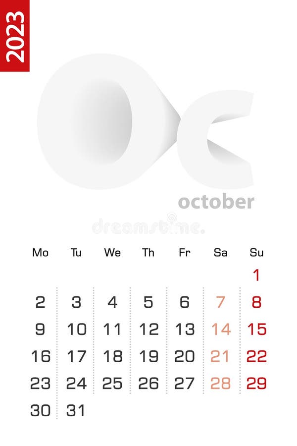 Minimalist Calendar Template for October 2023, Vector Calendar in ...