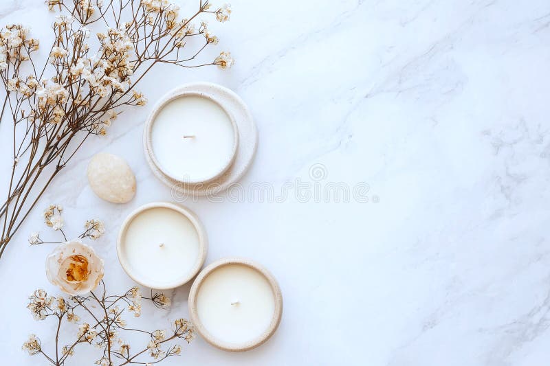 Minimalist Candles in Neutral Tones, Elegantly Styled on a Marble ...