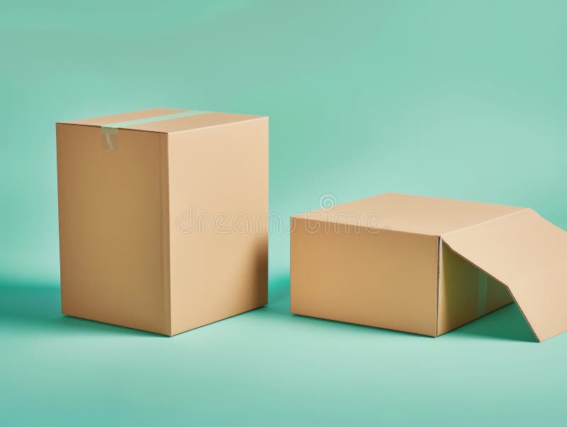Minimalist Cardboard Boxes on Aqua Background Stock Image - Image of ...