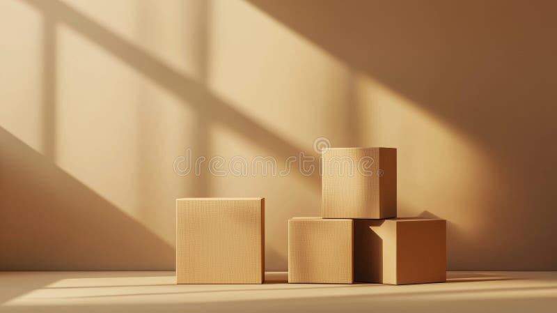 Minimalist Cardboard Boxes with Dramatic Lighting and Shadows Stock ...