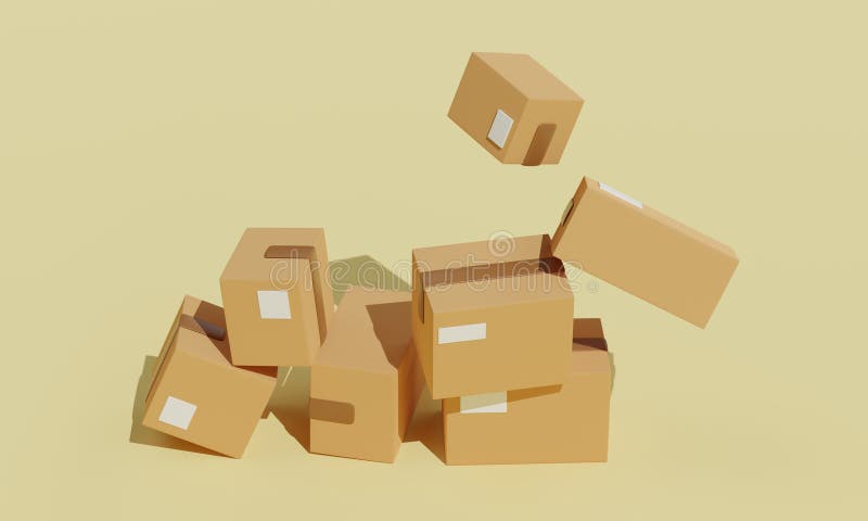 Minimalist Cardboard Boxes Falling on Each Other. 3d Rendering Stock ...