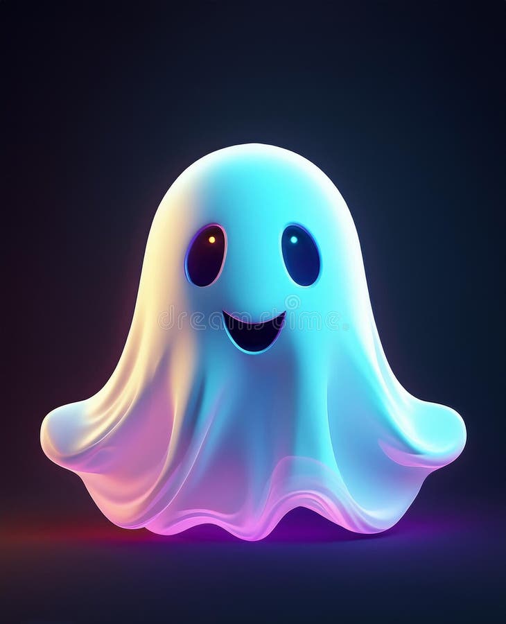 Minimalist, Cartoon Ghost Icon on a Black Background Stock Illustration ...