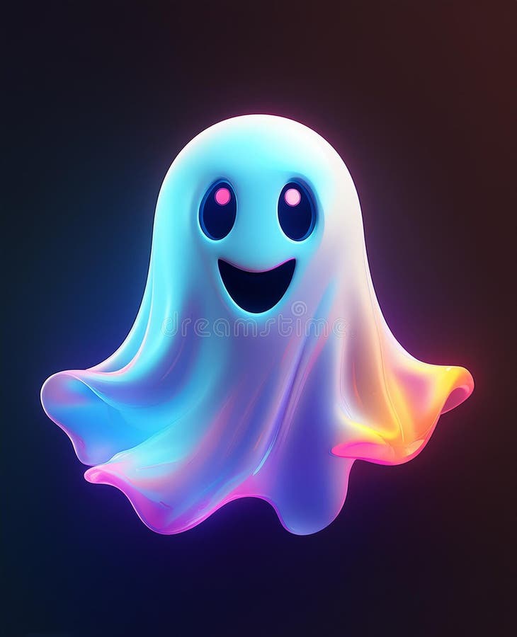 Minimalist, Cartoon Ghost Icon on a Black Background Stock Illustration ...