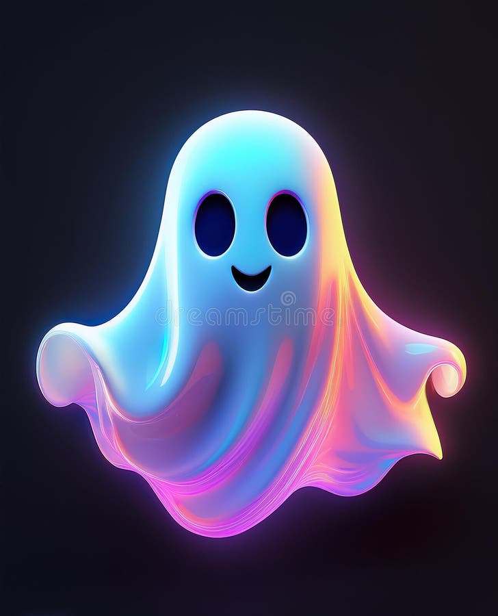 Minimalist, Cartoon Ghost Icon in the Style of an Emoji on a Black ...