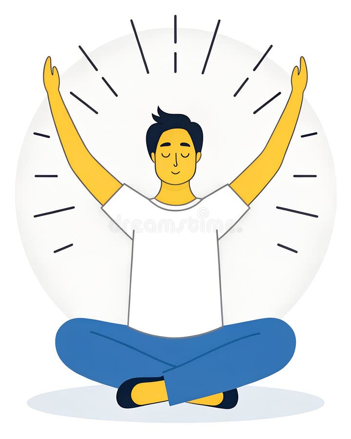 Minimalist Cartoon Man Meditating – Floating Pose with Peaceful ...