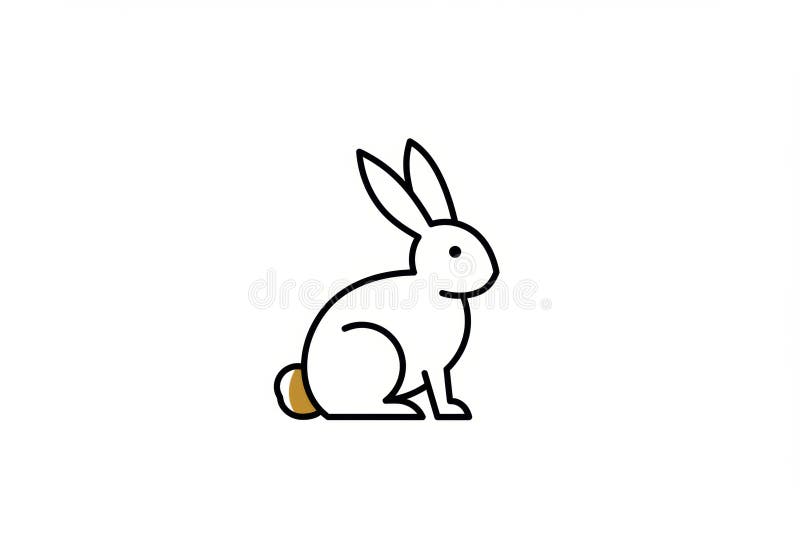 Minimalist Cartoon Rabbit on White Background with Clean Lines Stock ...