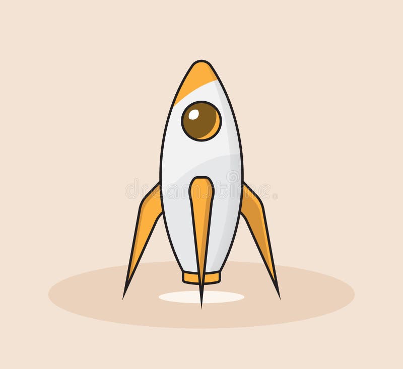 Minimalist Cartoon Rocket Illustration on Launchpad with Outline Stock ...