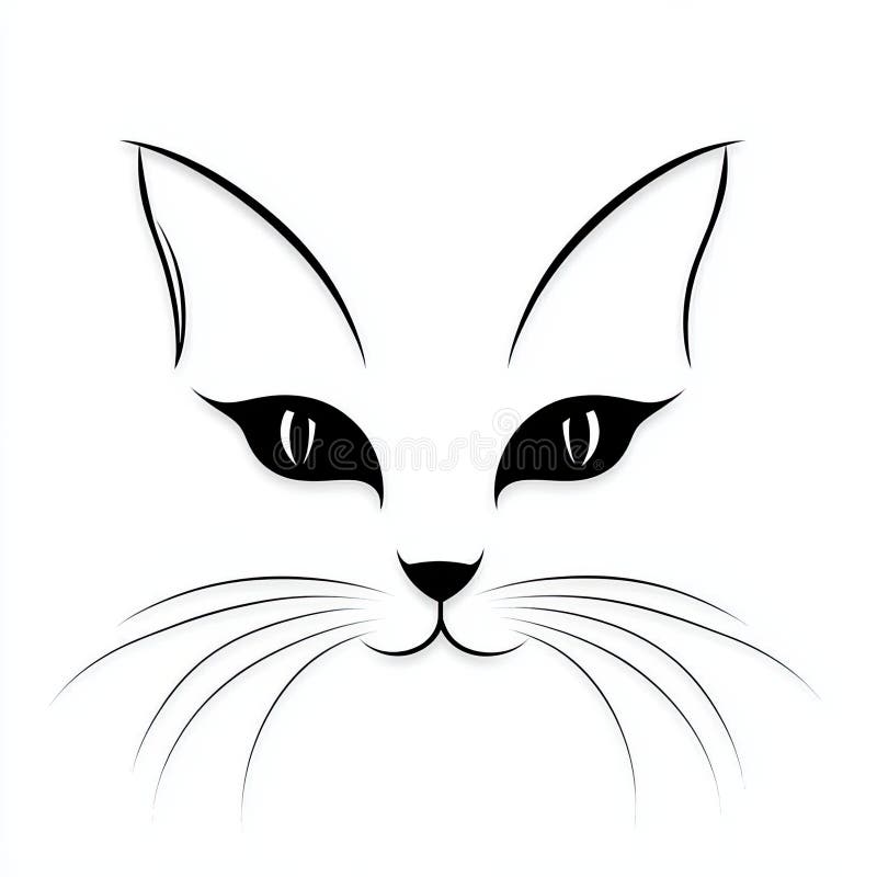 Minimalist Cat Face Line Art Stock Illustration - Illustration of ...