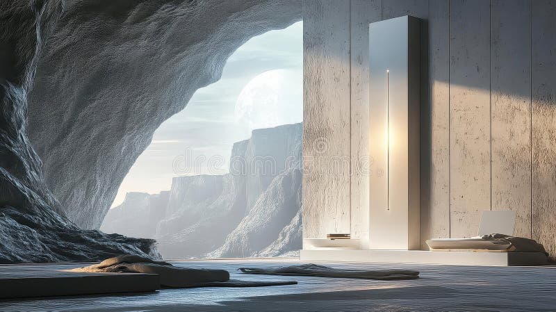 Minimalist Cave Interior Design with Breathtaking Mountain Views Stock ...