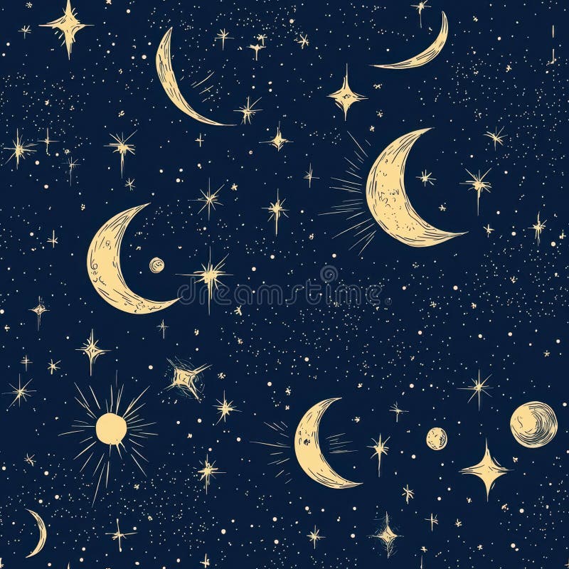 Celestial Pattern Crescent Moons Glowing Stars Stock Photos - Free ...