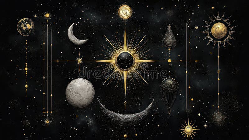 Minimalist Celestial Sticker Set - Black Line Art Collage Elements on ...