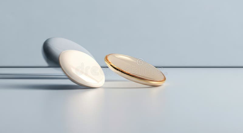 Minimalist Ceramic and Metallic Oval Objects on Reflective Surface ...