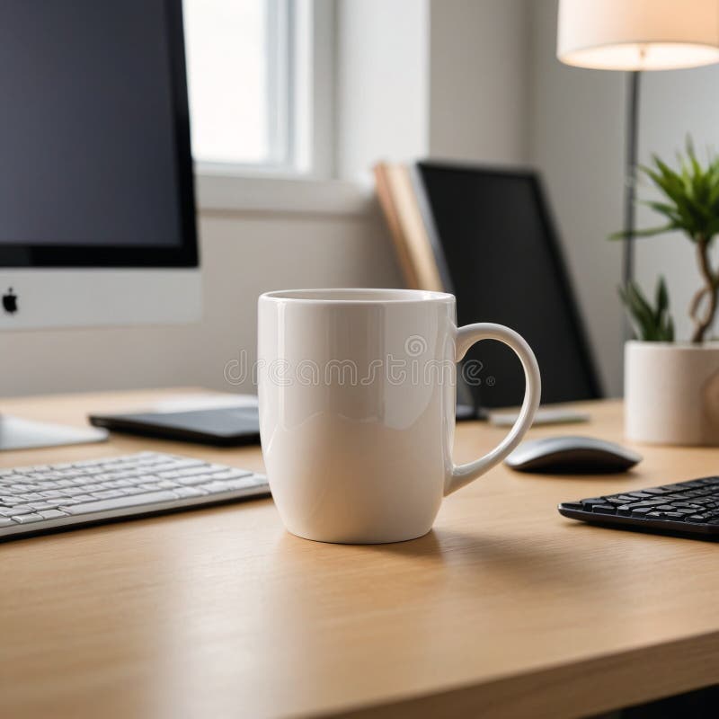 Minimalist Ceramic Mug on Modern Office Desk Stock Illustration ...