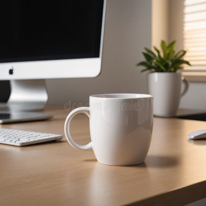 Minimalist Ceramic Mug on Modern Office Desk Stock Illustration ...
