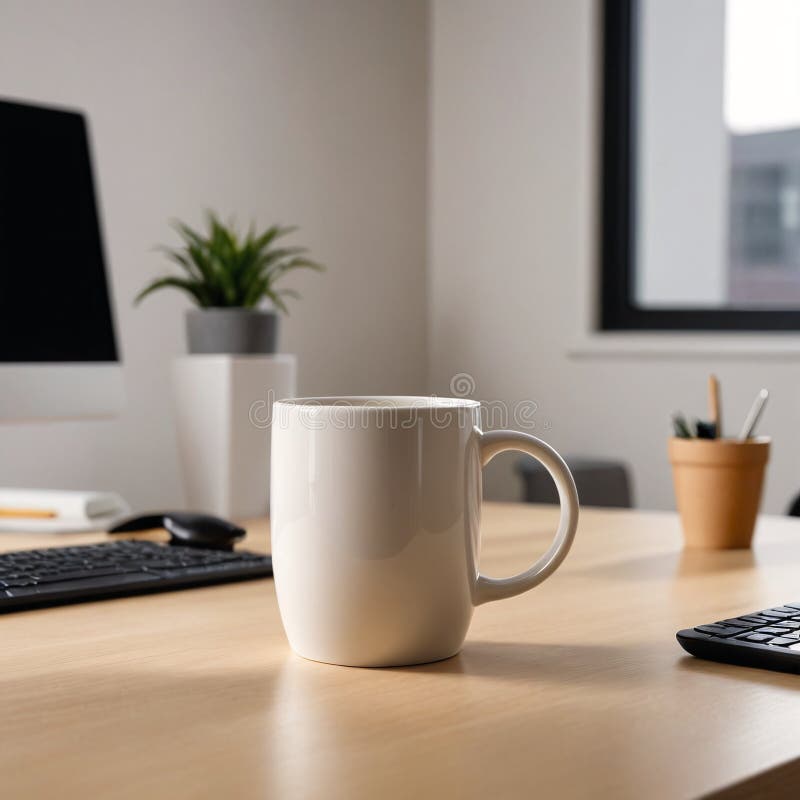 Minimalist Ceramic Mug on Modern Office Desk Stock Illustration ...