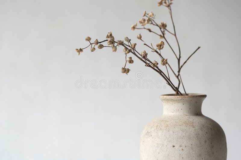 Minimalist Ceramic Vase with Dried Flowers on Neutral Background Stock ...
