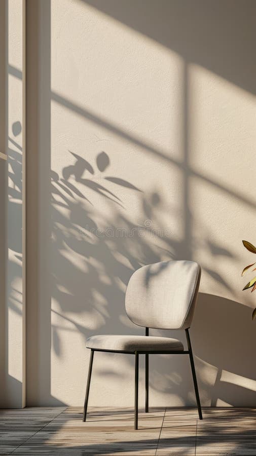 Minimalist Chair in Sunlight with Plant Shadow, Calm Interior Scene ...