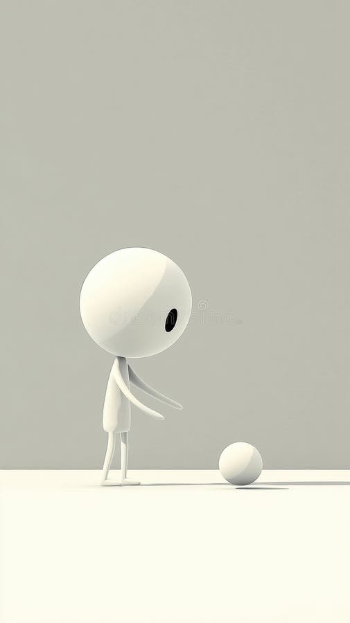 Minimalist Character with a Ball in a Serene, Monochromatic Setting, AI ...