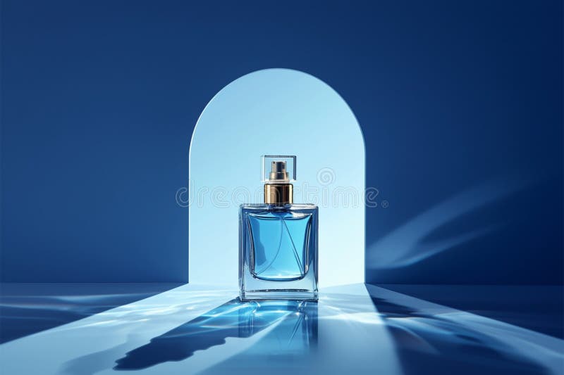 Minimalist Charm Perfume Bottle on a Blue Backdrop, Exuding Simplicity ...