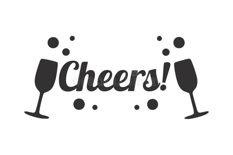 Clinking Wine Glasses Vector with Cheers Text in Silhouette Style ...