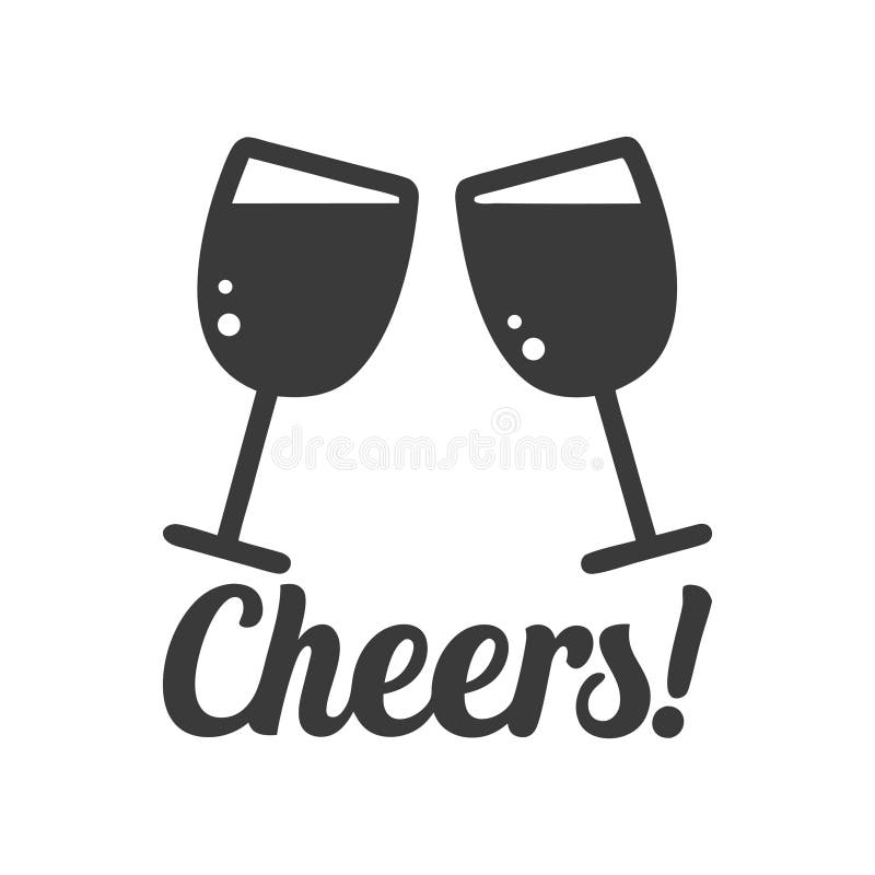 Clinking Wine Glasses Vector with Cheers Text in Silhouette Style ...