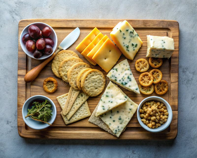 Minimalist Cheese Board with Artisan Crackers Stock Illustration ...