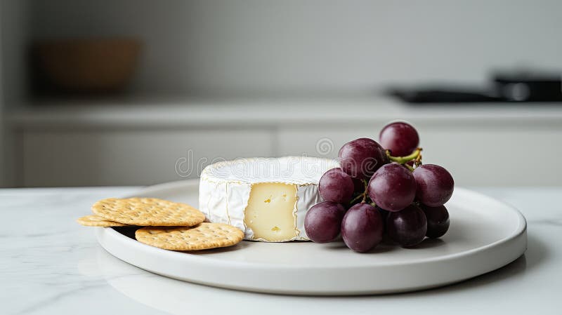 A Minimalist Cheese Platter Featuring Brie, Crackers, and a Single ...