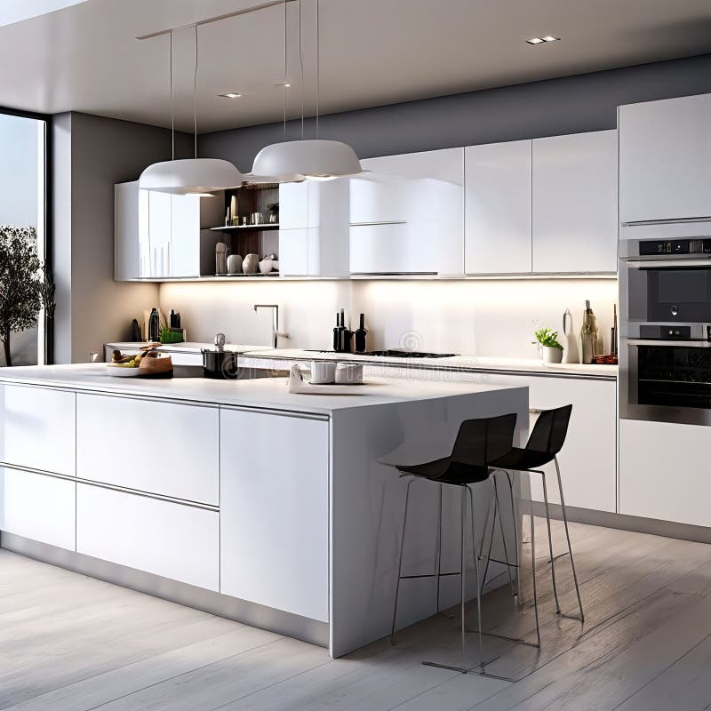 Minimalist Chic a Sleek and Modern Kitchen with Clean Lines Wh Stock ...