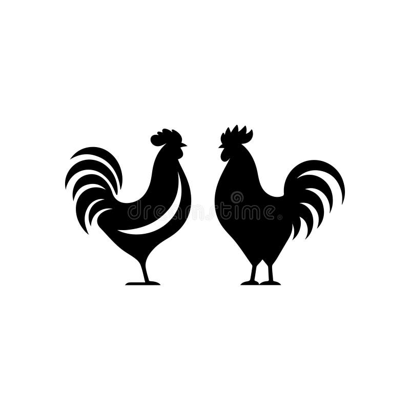 Minimalist Chicken and Rooster Vector Stock Illustration - Illustration ...