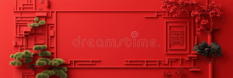 Minimalist Chinese Pattern with Traditional Elements on Red Background ...