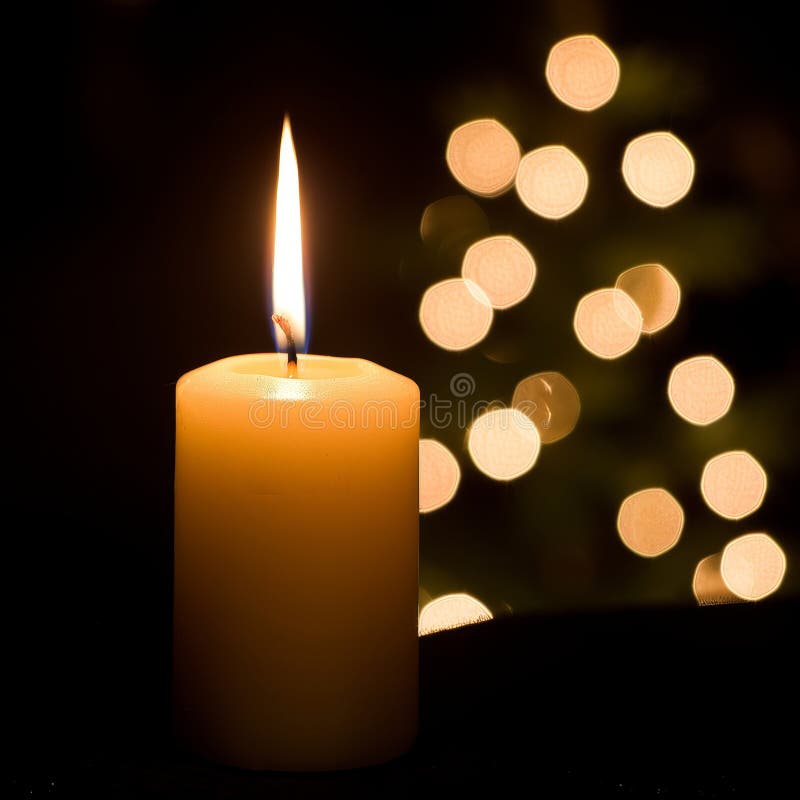 Minimalist Christmas Candlelight Bright Candle with Silhouetted Tree in ...