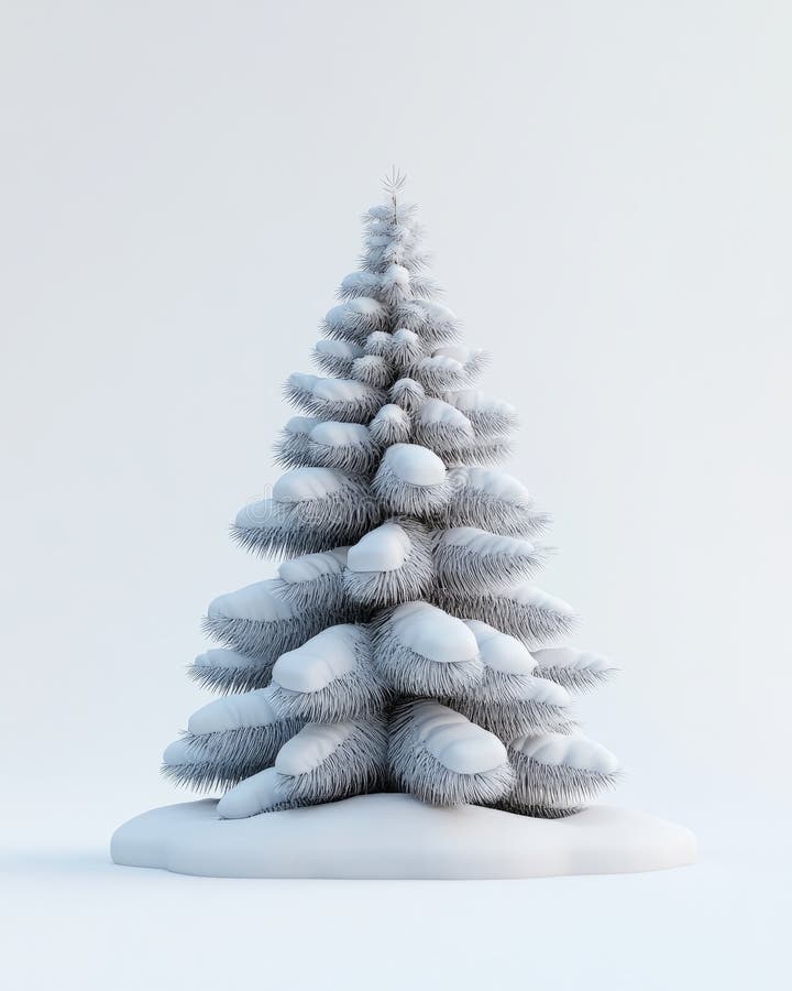 Minimalist Christmas 3D Render with Snowcovered Pine Tree Stock ...
