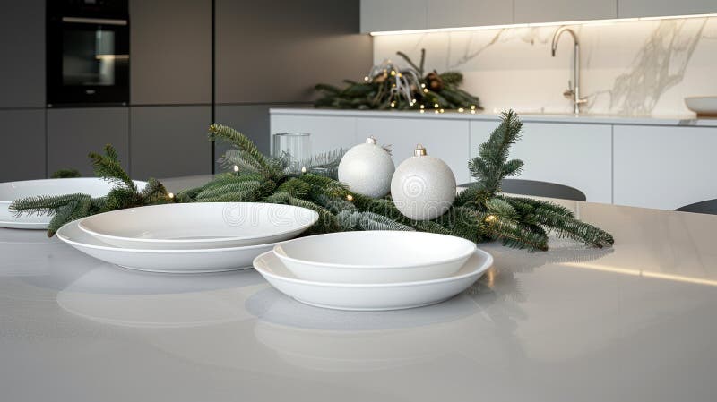Minimalist Christmas Dining Table with White Plates, Subtle Decorations ...