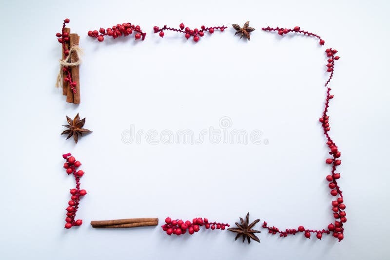 Minimalist Christmas Frame Made with Red Mistletoe, Cinnamon and Anise ...