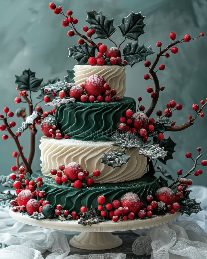 Minimalist Christmas-Themed Tiered Cake with Bold Solid Colors Stock ...