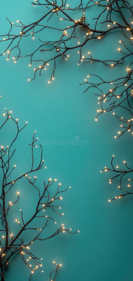Minimalist Christmas Tree Branches Adorned with Soft Lights Against a ...