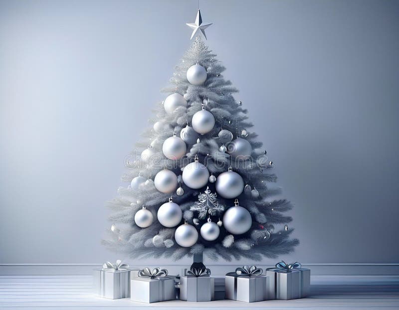Minimalist Christmas Tree with Modern White and Silver Decorations ...
