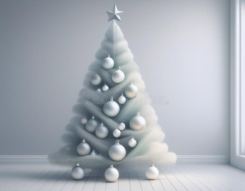 Minimalist Christmas Tree with Modern White and Silver Decorations ...