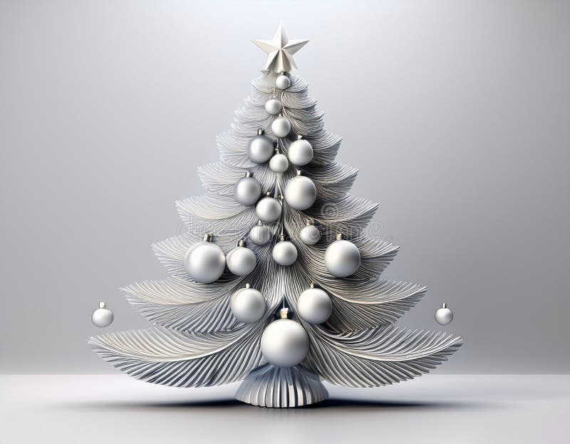 Minimalist Christmas Tree with Modern White and Silver Decorations ...