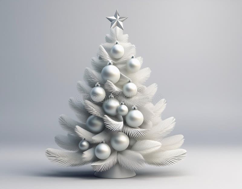 Minimalist Christmas Tree with Modern White and Silver Decorations ...