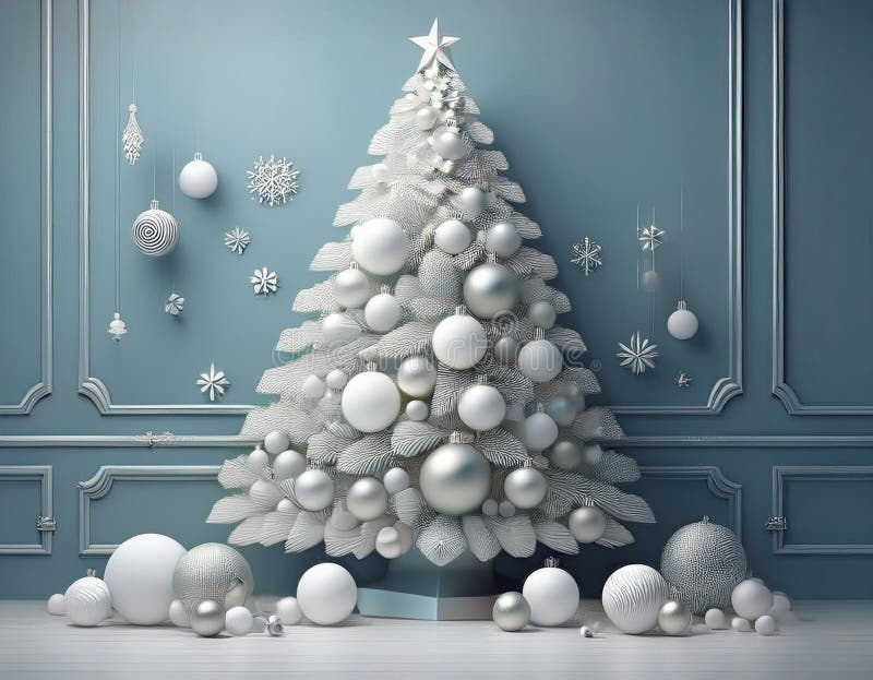 Minimalist Christmas Tree with Modern White and Silver Decorations ...