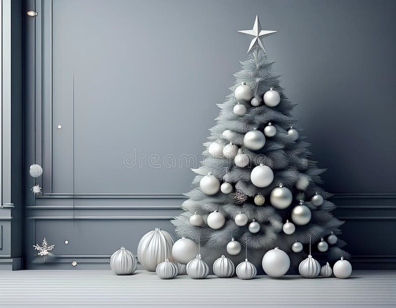 Minimalist Christmas Tree with Modern White and Silver Decorations ...