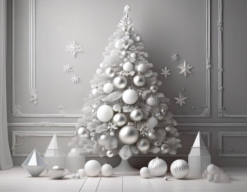 Minimalist Christmas Tree with Modern White and Silver Decorations ...